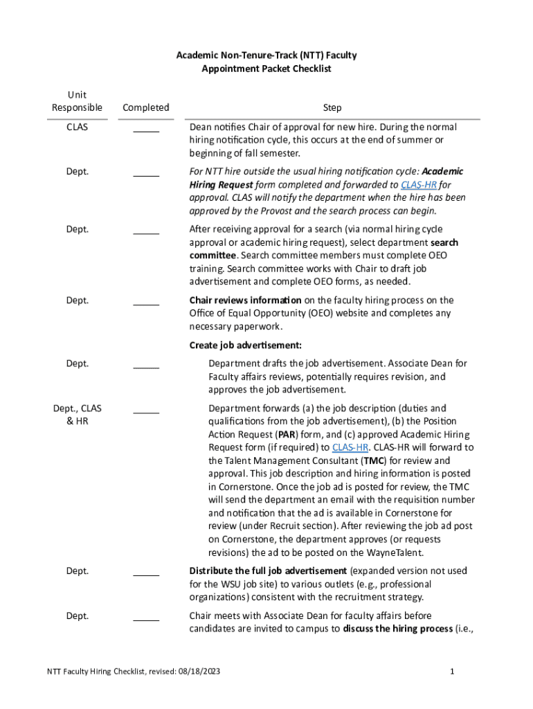 Fillable Online Academic Non-tenure-track Faculty Appointment Packet Checklist Fax Email Print ...