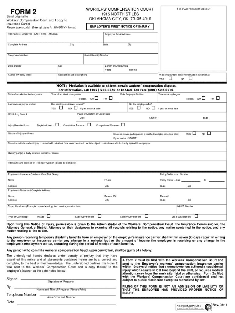 Fillable Online Employer's First Notice of Injury Fax Email Print - pdfFiller