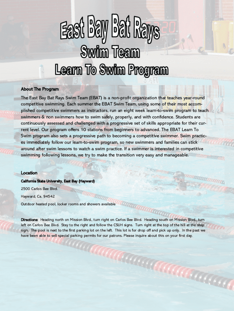 Fillable Online East Bay Bat Rays Swim Team Learn-to-swim Program Registration Fax Email Print ...