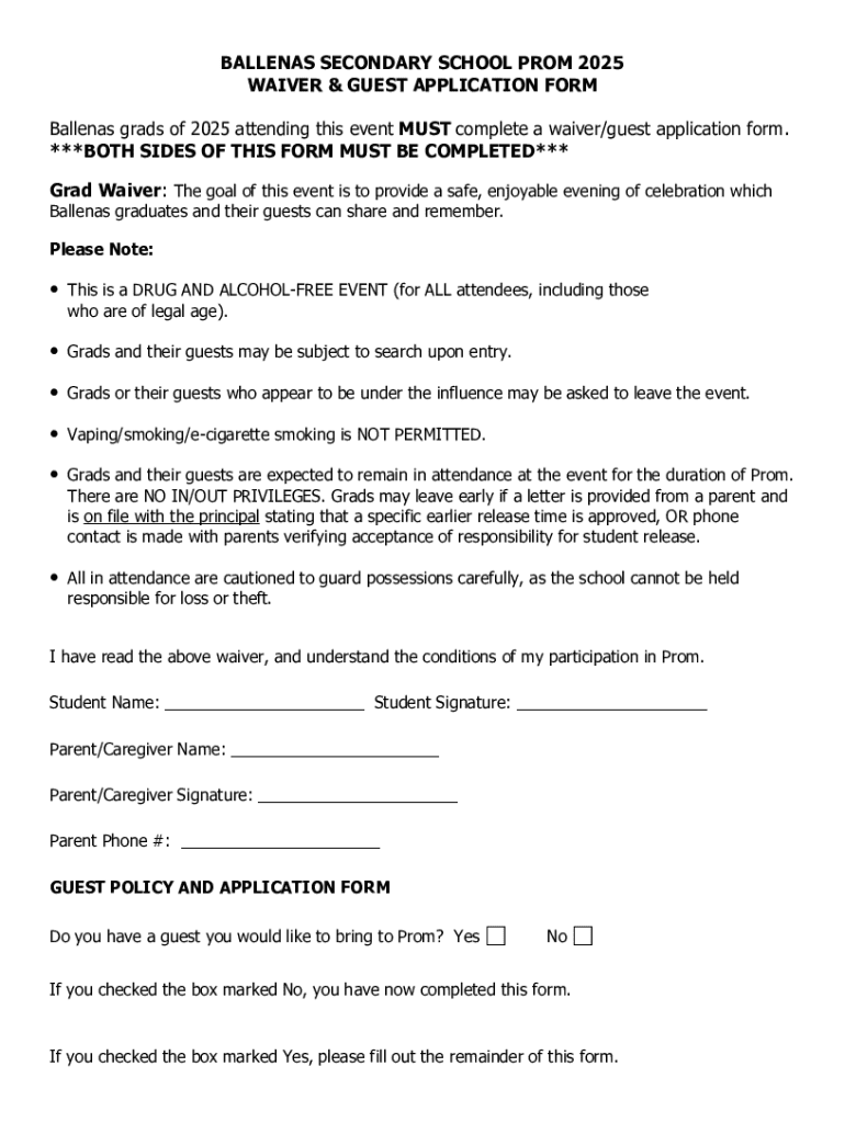 Fillable Online Prom 2025 Waiver & Guest Application Form Fax Email ...