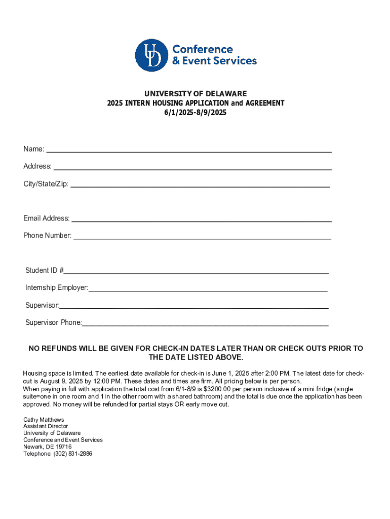 Fillable Online Intern Housing Application and Agreement Fax Email Print - pdfFiller