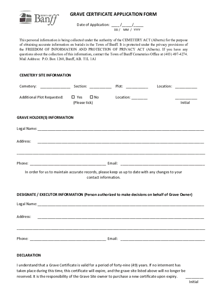 Fillable Online Grave Certificate Application Form Fax Email Print - pdfFiller