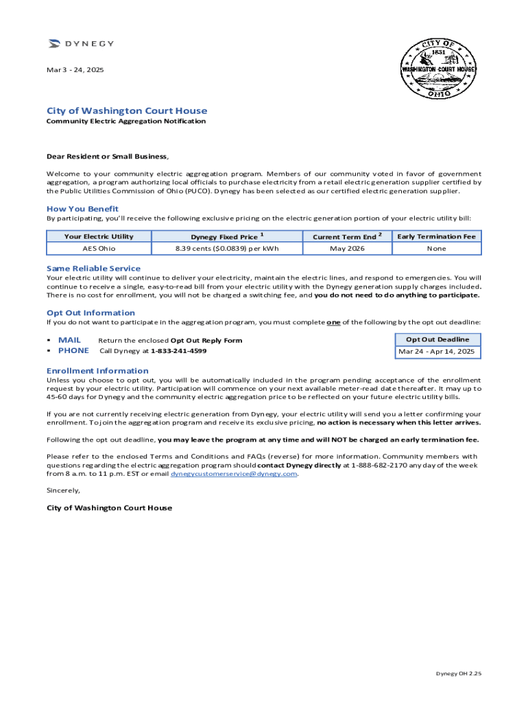 Fillable Online Community Electric Aggregation Notification Fax Email Print - pdfFiller