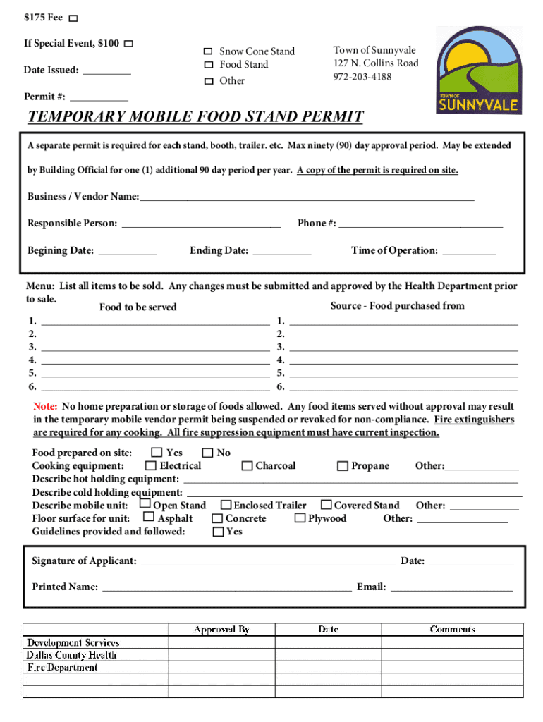 Fillable Online Temporary Mobile Food Stand Permit Application Fax ...