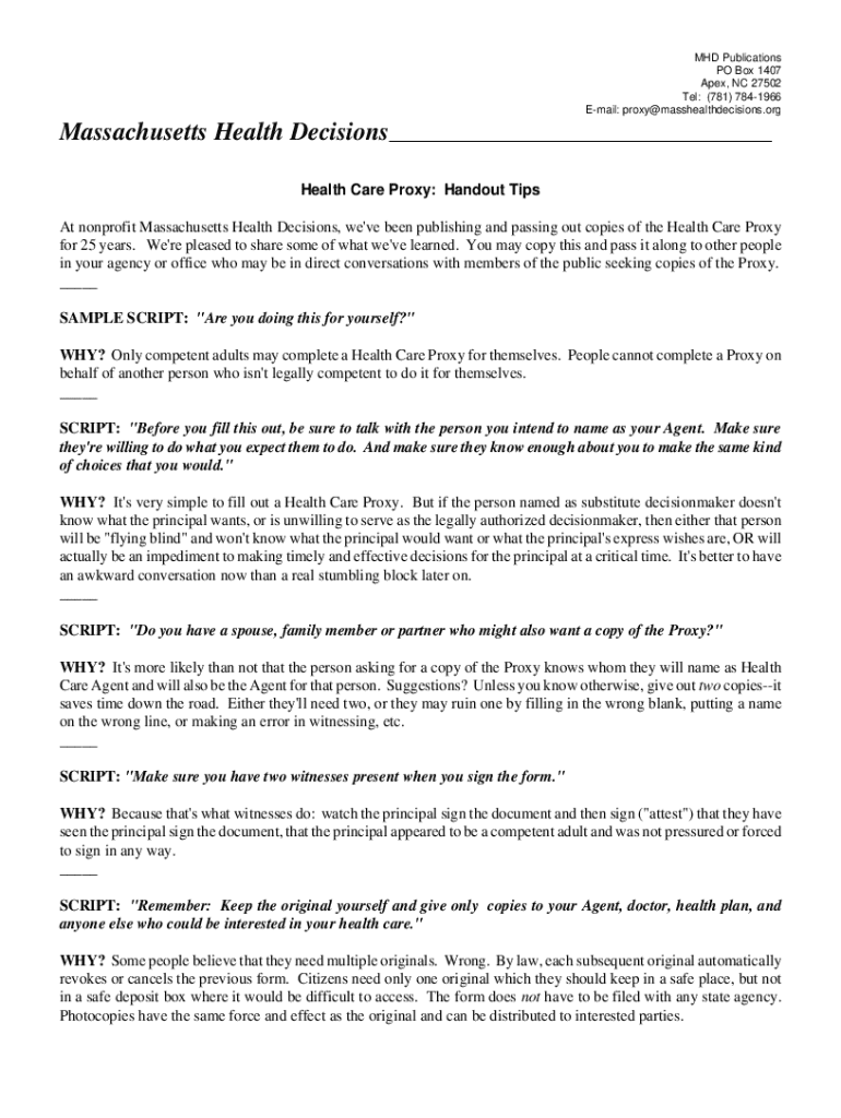 Fillable Online Health Care Proxy Tips Fax Email Print - pdfFiller