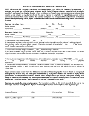 Fillable Online Volunteer Health Disclosure Form Fax Email Print ...