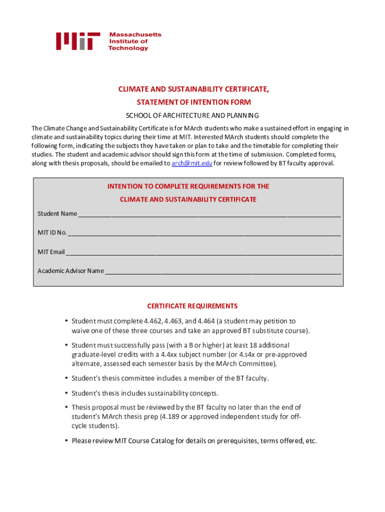 Fillable Online Intention to Complete Requirements for the Climate and ...