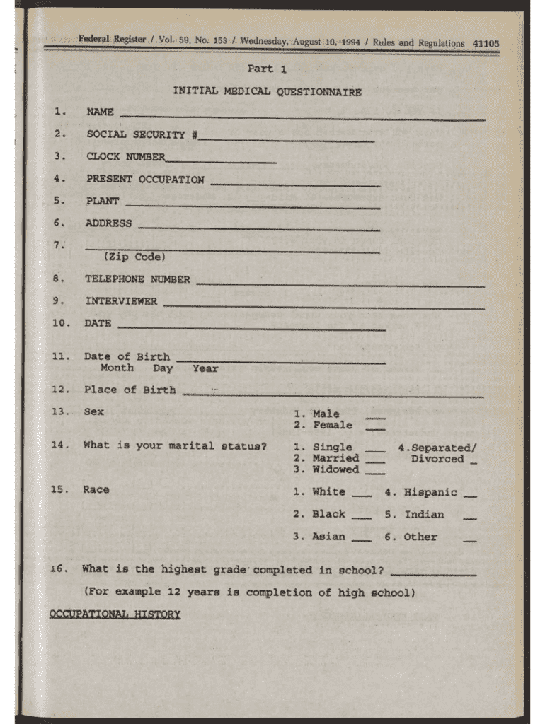 Fillable Online Initial Medical Questionnaire Fax Email Print - pdfFiller