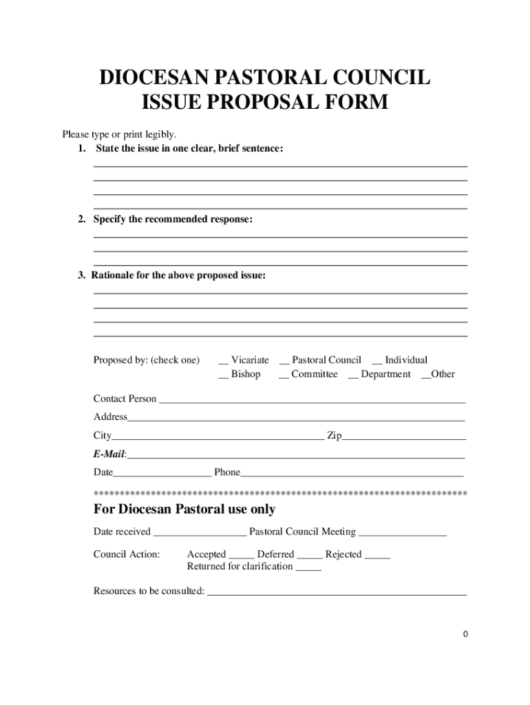 Fillable Online Diocesan Pastoral Council Issue Proposal Form Fax Email Print - pdfFiller