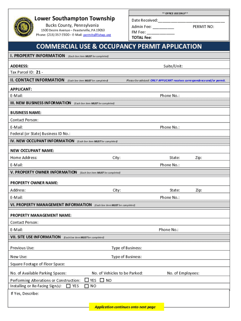 Fillable Online Commercial Use & Occupancy Permit Application Fax Email Print - pdfFiller