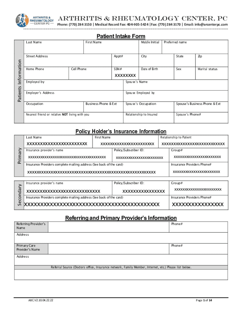 Fillable Online Patient Intake Form Fax Email Print - pdfFiller