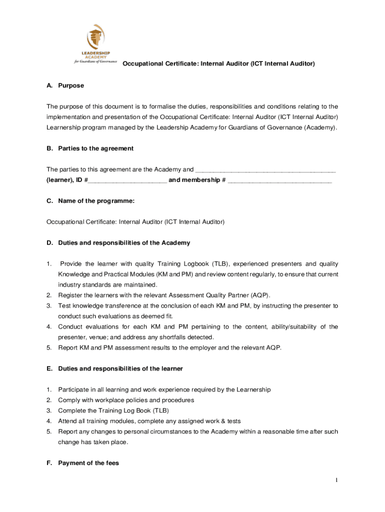 Fillable Online Occupational Certificate: Internal Auditor (ict Internal Auditor) Fax Email ...