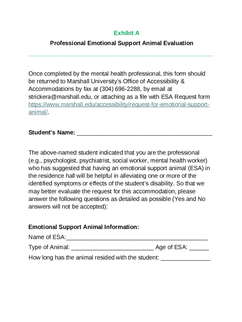 Professional Emotional Support Animal Evaluation Doc Template | pdfFiller