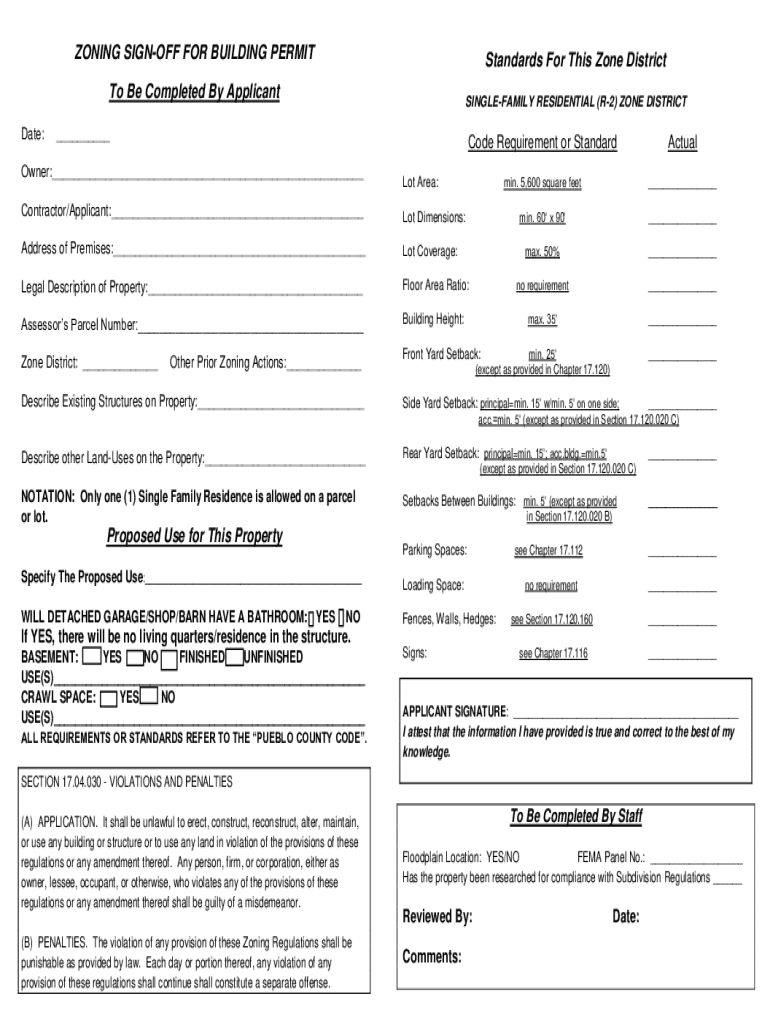 Fillable Online Zoning Sign-off for Building Permit Fax Email Print ...