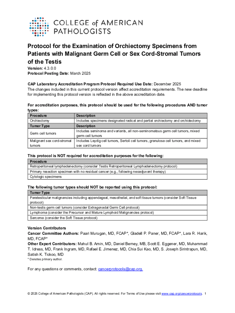 Fillable Online Protocol for Orchiectomy Specimens Examination Fax ...