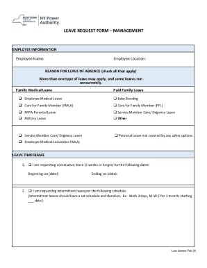Fillable Online Management Employee Medical Leave Request Form Fax ...