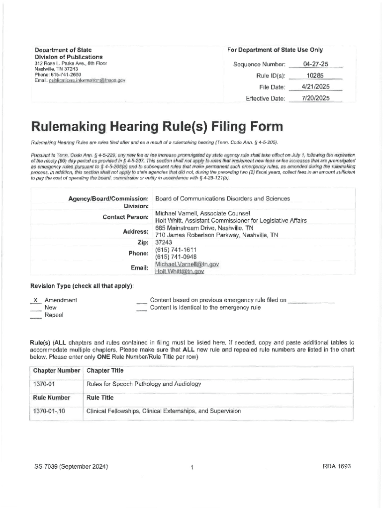 Fillable Online Rulemaking Hearing Rules for Speech Pathology and ...