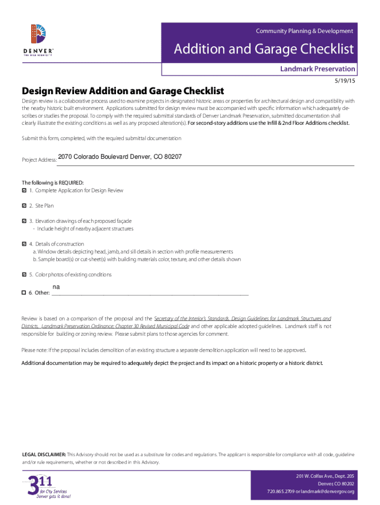 Fillable Online Design Review Addition and Garage Checklist Fax Email ...