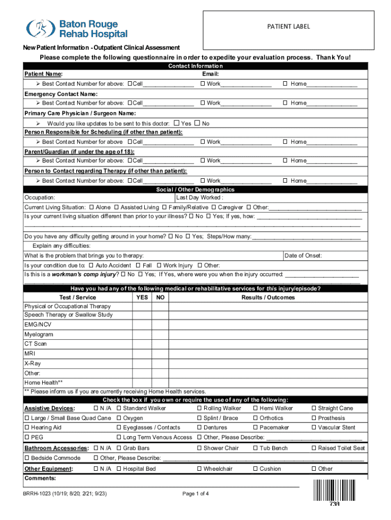 Fillable Online Outpatient Clinical Assessment Patient Intake Form Fax ...