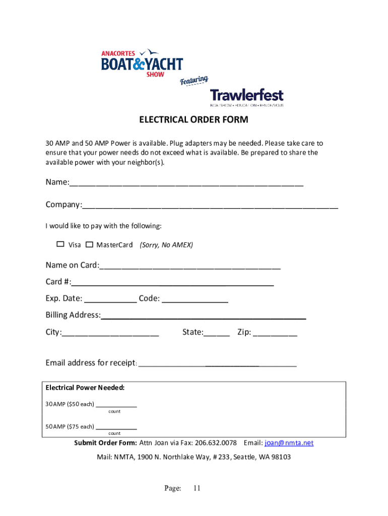 Fillable Online Electrical Power Order Form Fax Email Print - pdfFiller