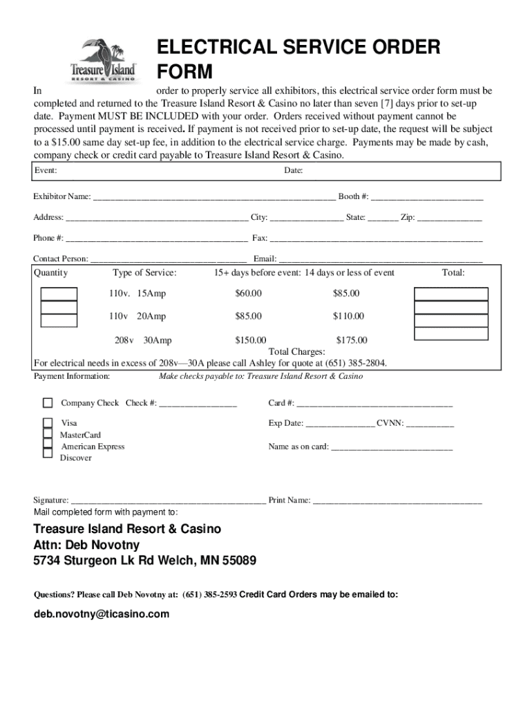 Fillable Online Electrical Service Order Form for Exhibitors Fax Email ...