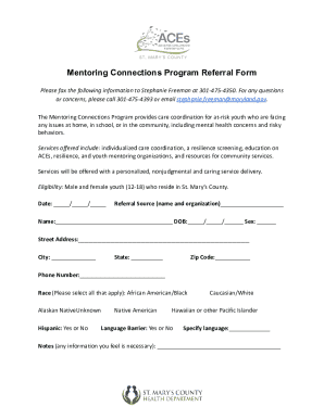 Fillable Online Mentoring Connections Program Referral Form Fax Email ...