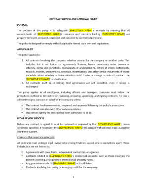 Contract Review and Approval Policy Doc Template | pdfFiller