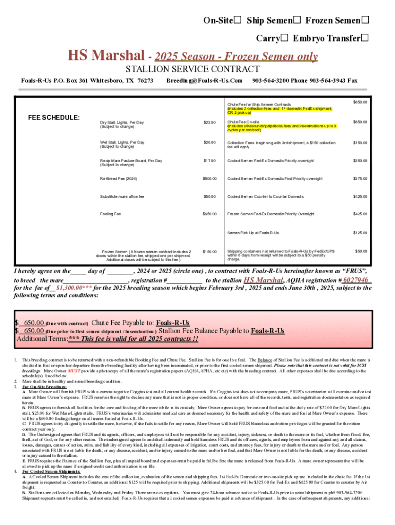 Fillable Online Stallion Service Contract for Hs Marshal Fax Email Print - pdfFiller