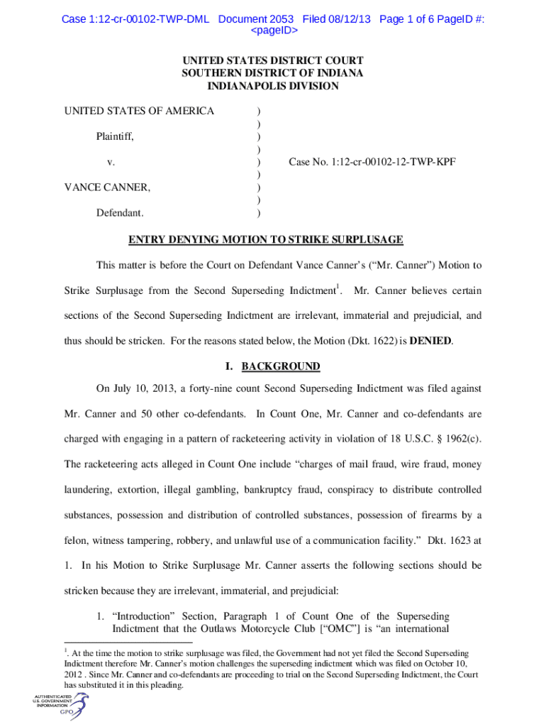 Fillable Online United States District Court - Denial of Motion to ...