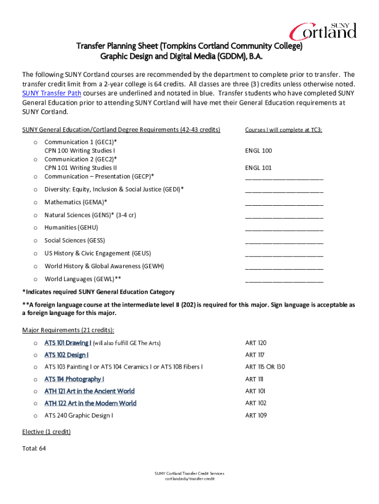 Fillable Online Transfer Planning Sheet (tompkins Cortland Community College) Fax Email Print ...