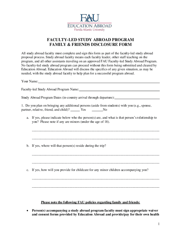 Fillable Online Faculty-led Study Abroad Program Family & Friends Disclosure Form Fax Email ...