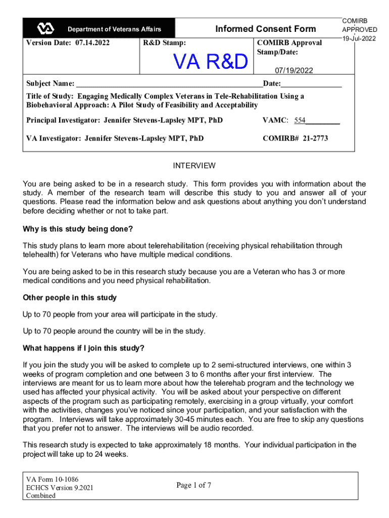 Fillable Online Informed Consent Form for Telerehabilitation Study Fax Email Print - pdfFiller