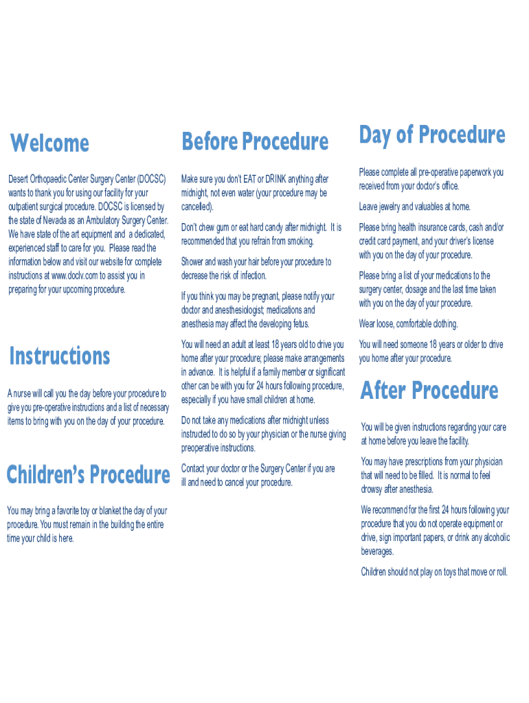 Fillable Online Preoperative Instructions for Patients Fax Email Print - pdfFiller
