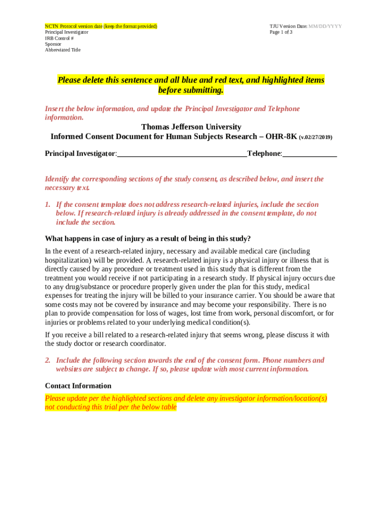 Ined Consent Document for Human Subjects Research - Ohr-8k (v.02/27/2019) Doc Template | pdfFiller