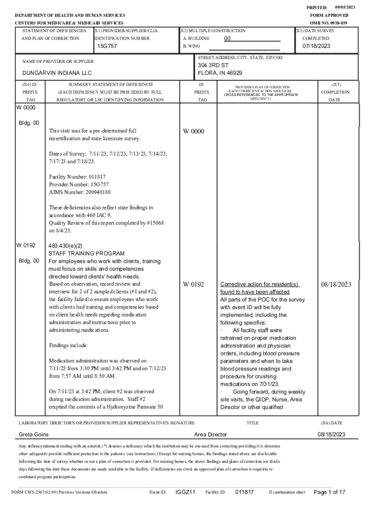 Fillable Online Statement of Deficiencies and Plan of Correction Fax Email Print - pdfFiller
