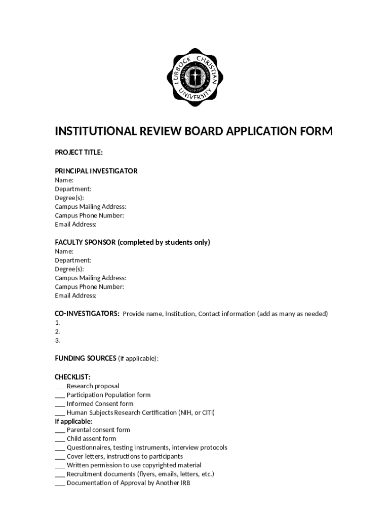 Institutional Review Board Application Doc Template | pdfFiller