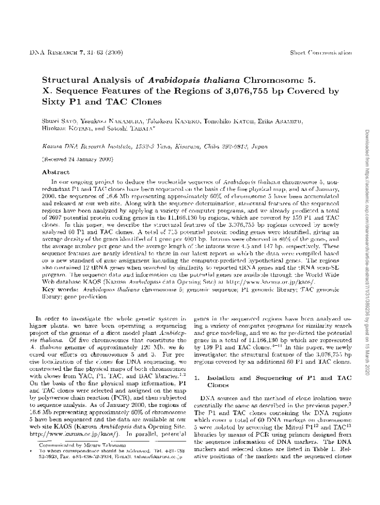 Fillable Online Structural Analysis of Arabidopsis Thaliana Chromosome ...
