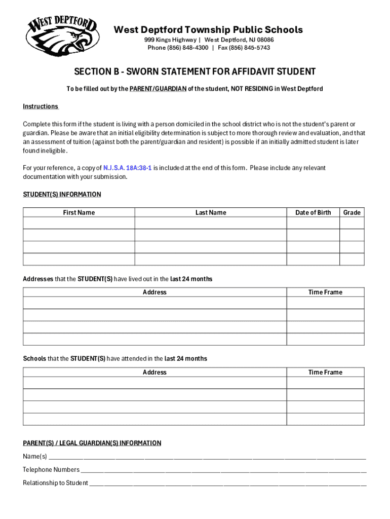 Fillable Online Affidavit for Student Residency Fax Email Print - pdfFiller