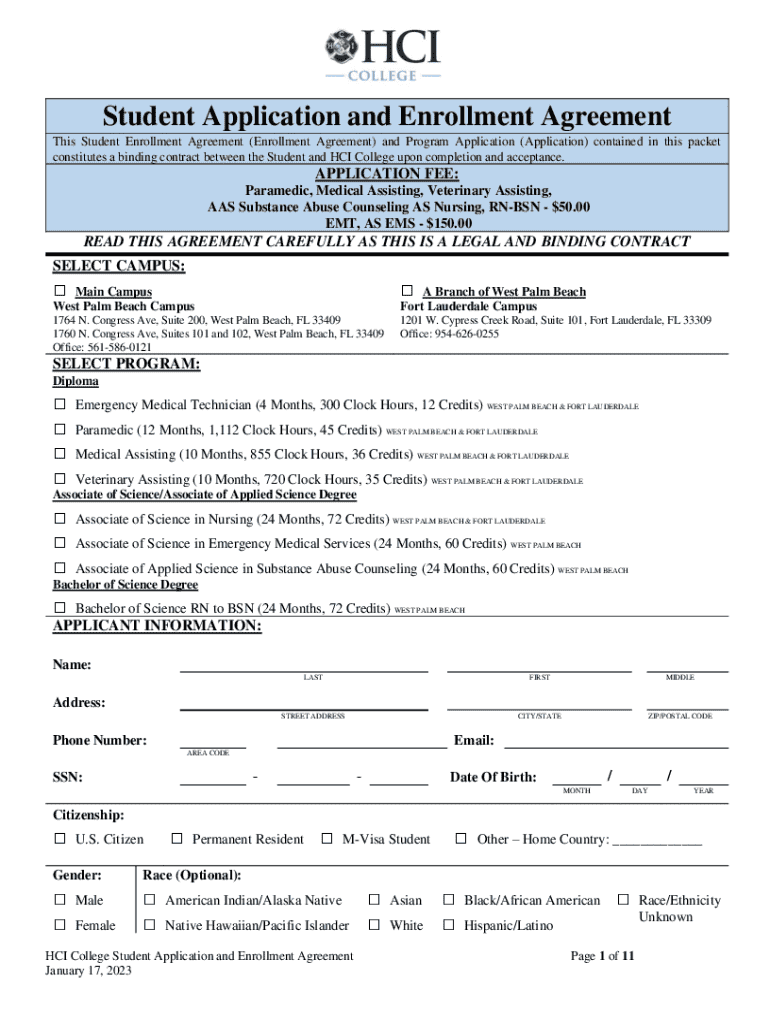 Fillable Online Hci College Student Enrollment Agreement Fax Email Print - pdfFiller