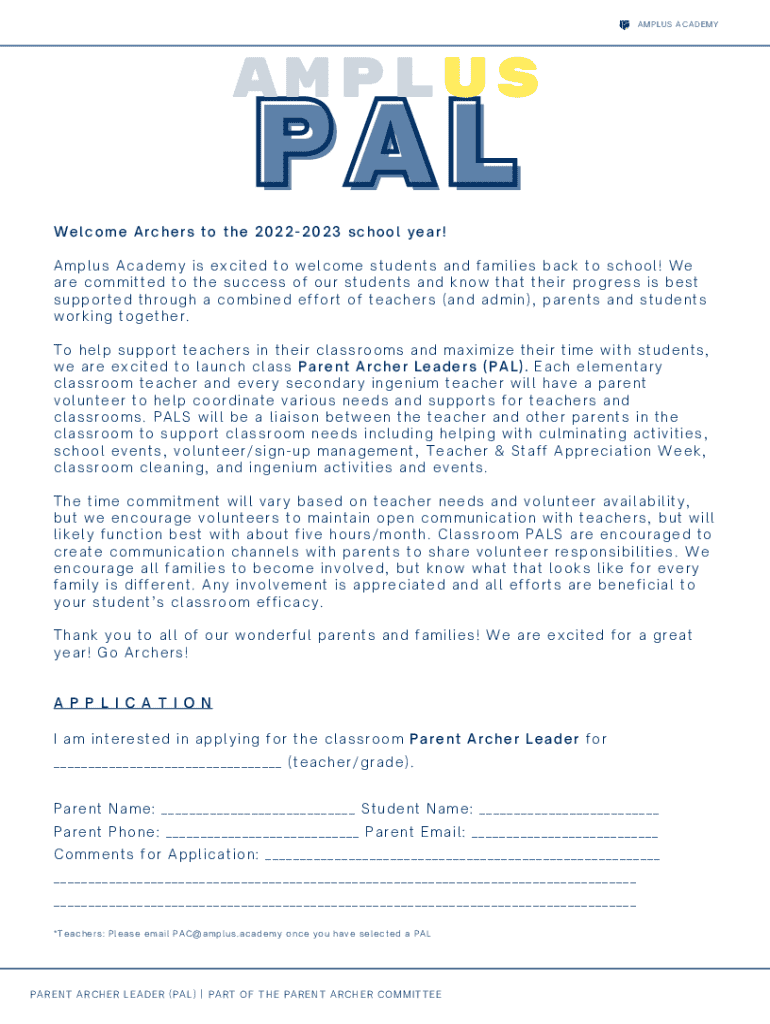 Fillable Online Parent Archer Leader Application for Amplus Academy Fax ...