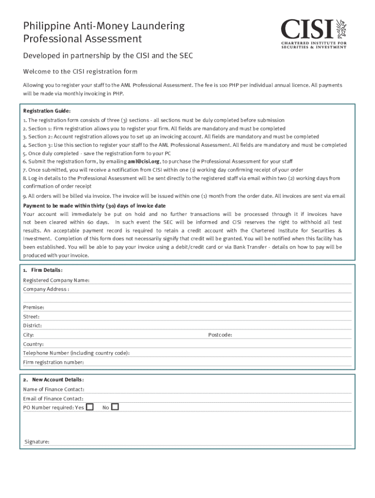 Fillable Online Cisi Aml Professional Assessment Registration Fax Email ...