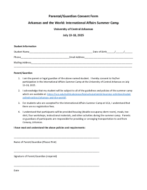 Fillable Online International Affairs Summer Camp Consent Form Fax Email Print - pdfFiller