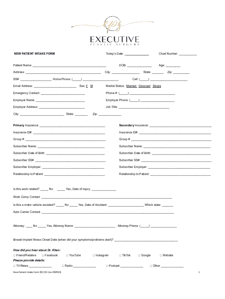 Fillable Online New Patient Intake Form Fax Email Print - pdfFiller