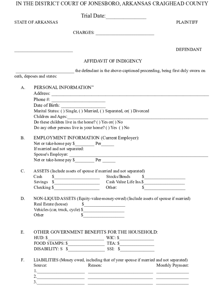Fillable Online Affidavit of Indigency Fax Email Print - pdfFiller