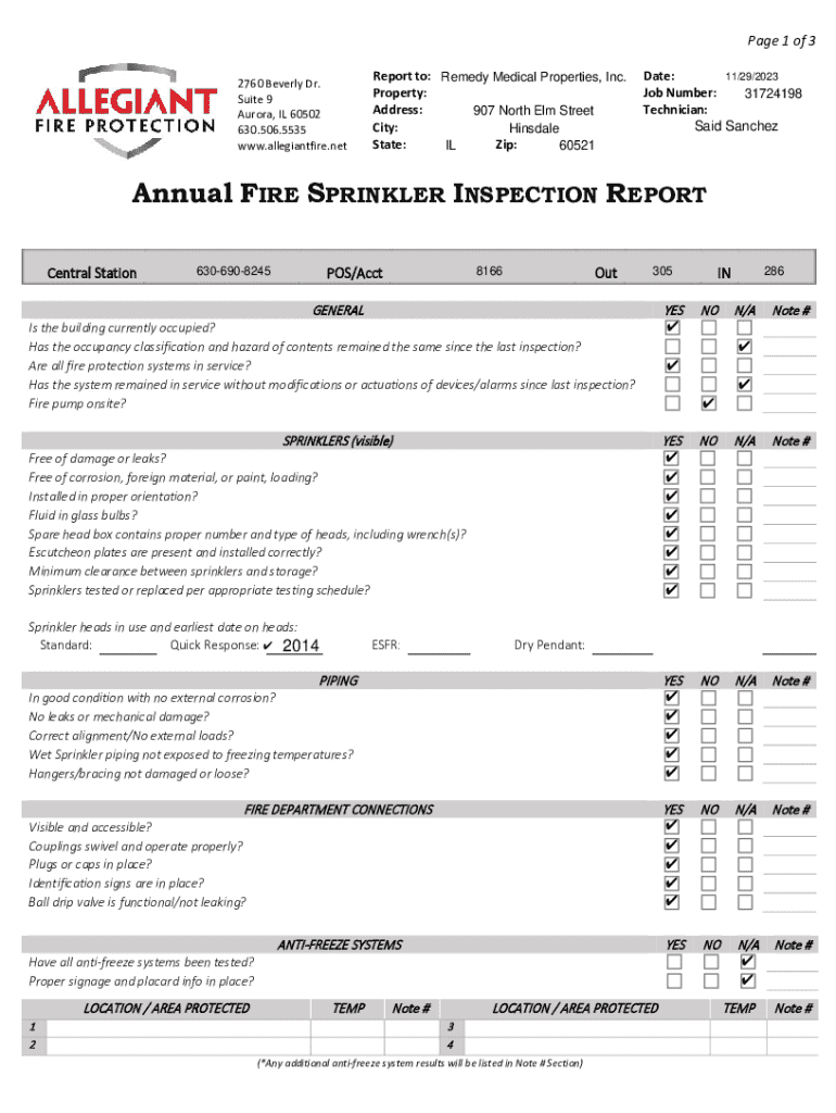 Fillable Online Annual Fire Sprinkler Inspection Report Fax Email Print ...
