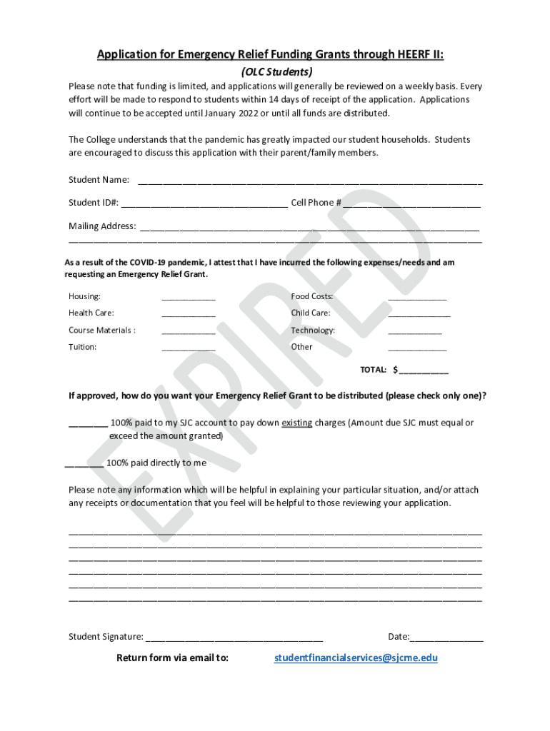 Fillable Online Application for Emergency Relief Funding Grants Fax ...