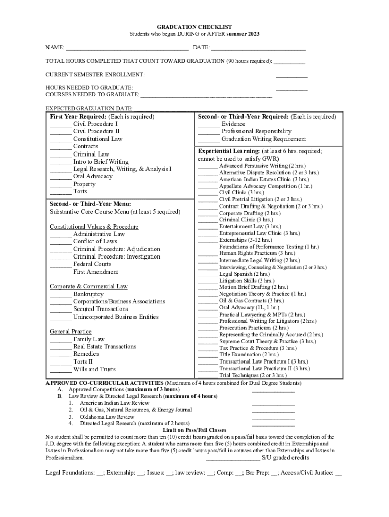Fillable Online Graduation Checklist for Law Students Fax Email Print ...