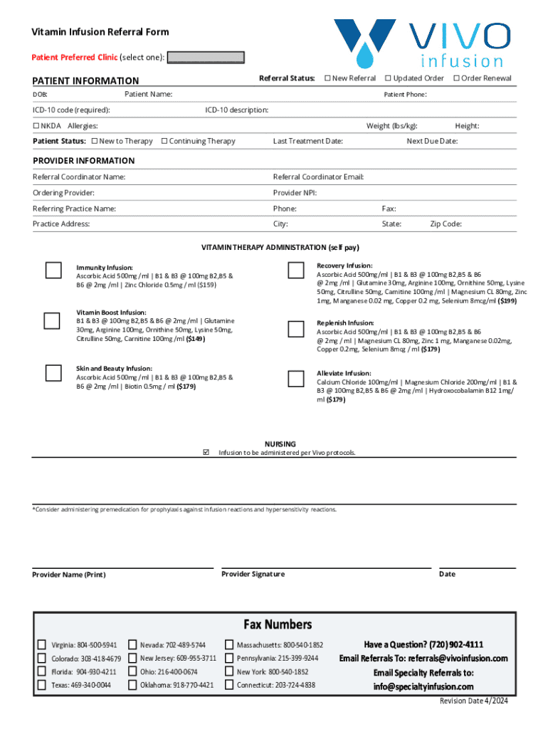 Fillable Online Vitamin Infusion Referral Form Fax Email Print - pdfFiller