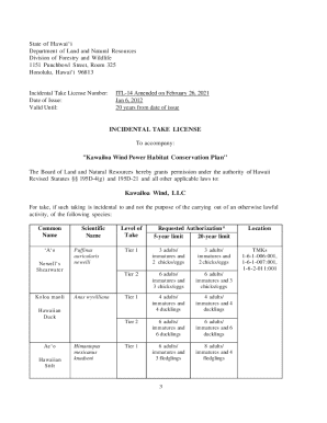 Fillable Online Incidental Take License for Kawailoa Wind Power Habitat ...