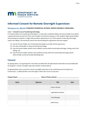 Fillable Online Informed Consent for Remote Overnight Supervision Fax ...